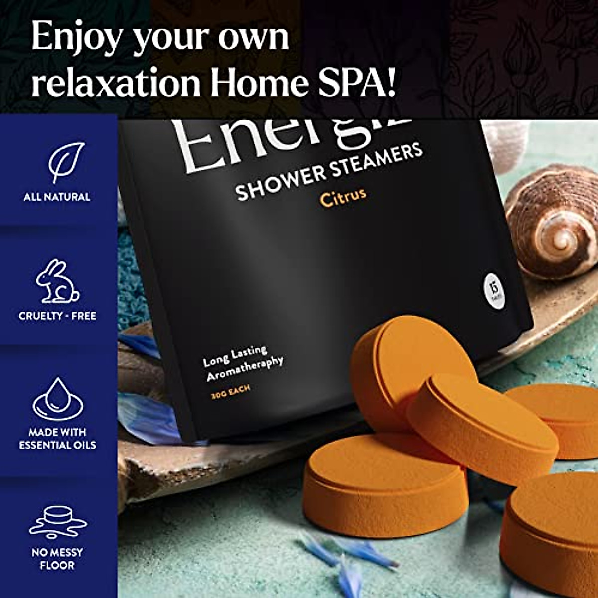 Miracle Made Aromatherapy Shower Steamers – 15 Tablets Citrus Shower Bombs with Natural Essential Oils Bombs for Mood Booster Self Care Relaxation Daily Use Vapor Bath Bombs for Women Men Moms