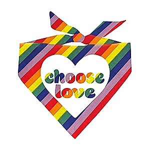 Choose Love LGBTQ Pride Month Dog Bandana (724 Rainbow Stripe, One Size)