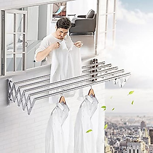 KARMIO Wall Mounted Clothes Drying Rack Stainless Steel 5 Bar Towel Rack Expandable Drying Rack Space-Saving for Laundry Room, Bathroom (Size : 50cm)