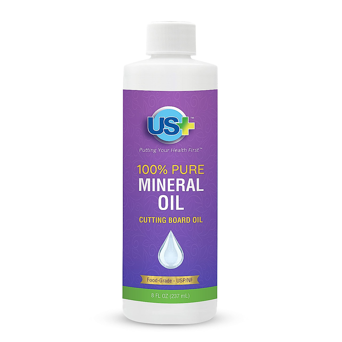 8oz US+ 100% Pure Mineral Oil - Cutting Board Oil - Food-Grade - USP - GMO-Free - Restores & Protects Cutting Boards, Butcher Blocks, Countertops, Steel Surfaces & More