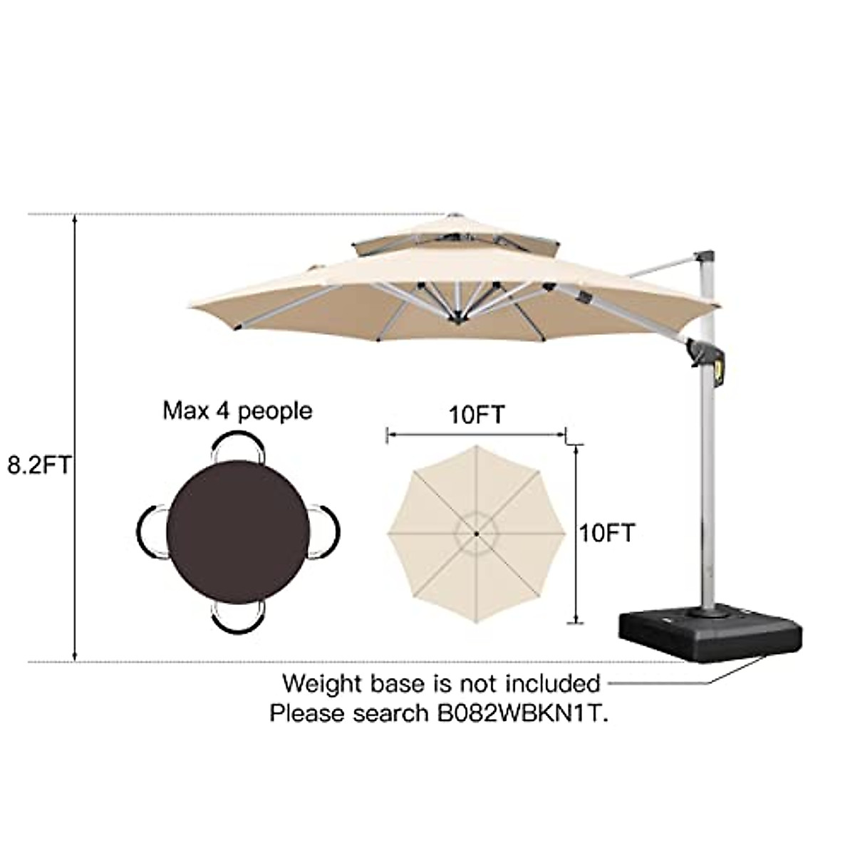 PURPLE LEAF 10 Feet Patio Umbrella Outdoor Round Umbrella Large Cantilever Umbrella Windproof Offset Umbrella Heavy Duty Sun Umbrella for Garden Deck Pool Patio, Beige