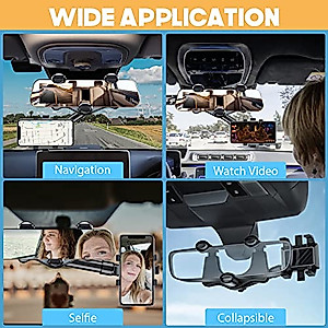 Rearview Mirror Phone Holder for Car,2023 Rotatable and Retractable Car Phone Holder Mount Universal Multifunctional 360° Rear View Mirror Phone Holder Pro Clip Car Mirror Phone Mount for Mobile Phone