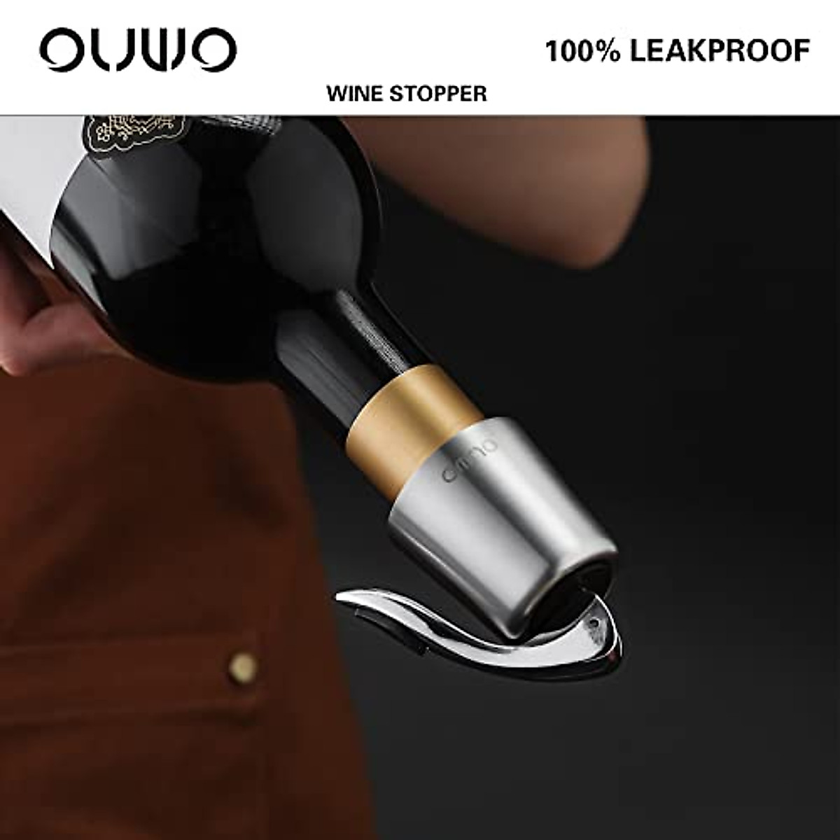 OUWO Wine Stopper Stainless Steel Wine Bottle Stoppers Plug with Silicone Wine Toppers Stopper Reusable Wine Cork Superior Leak-Proof Keeps Wine Fresh Best Gift Accessories Silver 2 pack