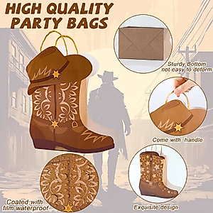 24Pcs Cowboy Boots Paper Bags Western Theme Party Decorations Favors Wild West Kraft Gift Bag with Handles Rodeo Cowgirl Boot Hat Goodie Bag for Cowboy Birthday Bachelorette Baby Shower Party Supplies