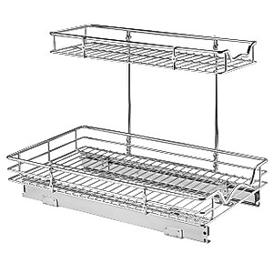 Hold N’ Storage 2 Tier Under Sink Organizers and Storage - slide out Cabinet Organizer With Sliding Drawers For Inside Cabinets- 12"W x 21"D x 15”H, Chrome.