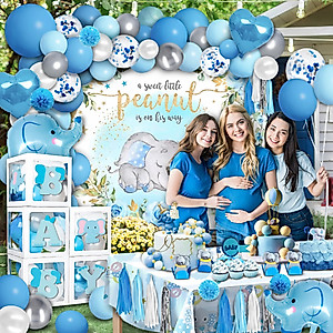 PARTY SPOT! 94 pcs Baby Shower Decorations for Boy, 5 Pcs White Balloon Boxes, 70 pcs Latex Balloons, Blue Elephant Theme Baby Shower Decorations Gender Reveal Party Supplies