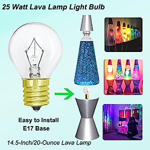 Lava Lamp Bulb 6 Pack S11 25W E17 Base Lava Lamp Light Bulb,Replacement Bulbs for 14.5 Inch Lava Lamps and Glitter Lamps,120 Volt,Dimmable,2700K Warm White