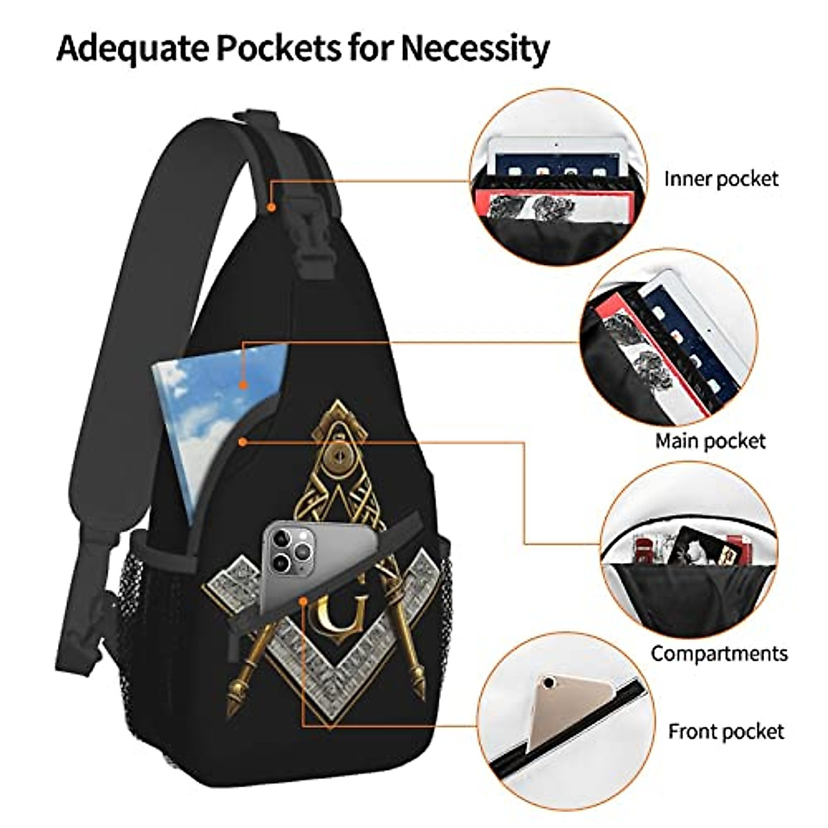 FYCFSLMY Master Mason Masonic Outdoor Cross-body Shoulder Bag, Unisex Backpack For Women Men Young Hiking Travel