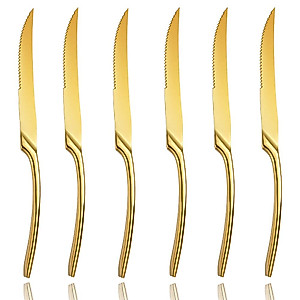 Lemeya 26 Pieces Silverware Set includes 20 Pieces Stainless Steel Flatware Set and 6 Pieces Steak Knives Set，Mirror Polished, Dishwasher Safe