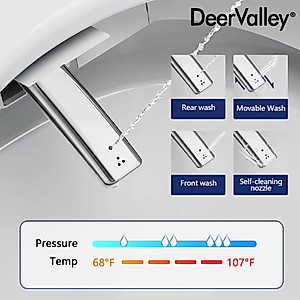 DeerValley Smart Toilet, Tankless Elongated Electric One Piece Toilet with Smart Bidet, Smart Toilet Bidet Seat 1.28 GPF for in White with Seat Heating, Remote Control
