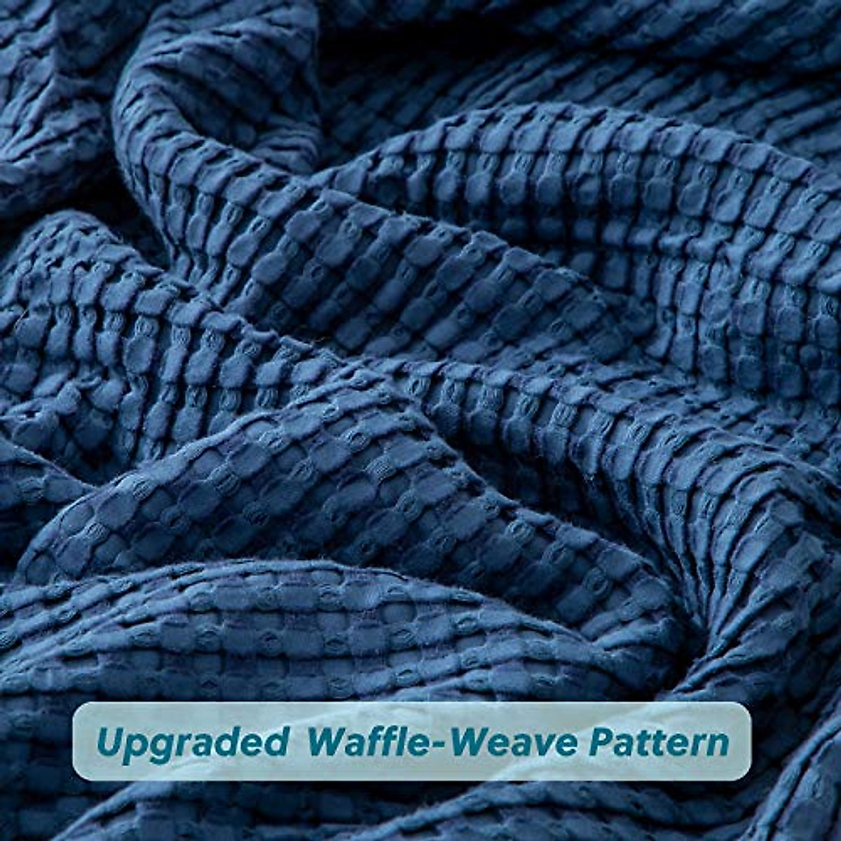 Bedsure Cooling Bamboo Waffle Weave Blanket - Soft, Lightweight and Breathable Throw Blankets for Hot Sleepers, Luxury Cotton Throws for Bed, Couch and Sofa, Navy 50x70Inches