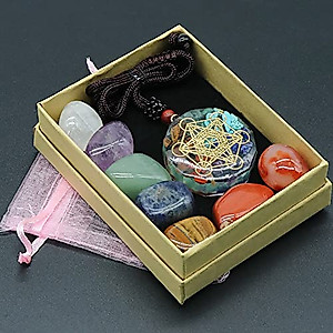 HXSCOO 7 Chakra Stones Healing Crystals Metatron Cube Resin Pendant Spiritual Enhance Set Gift Box (Color : with Gift Box)
