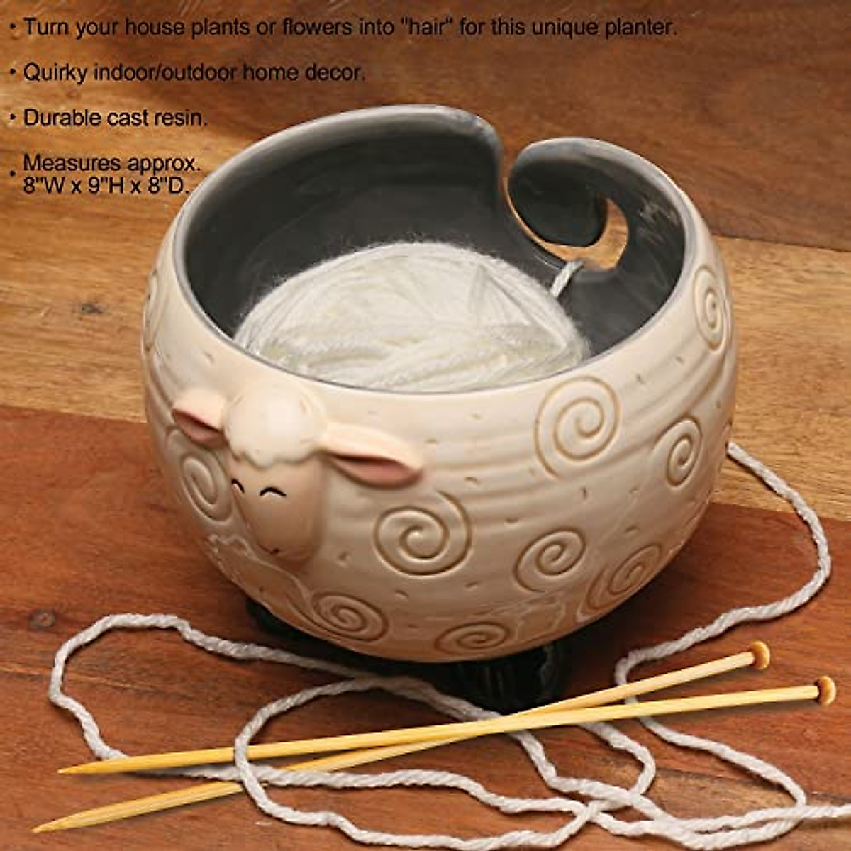 WHAT ON EARTH Yarn Bowl for Crochet Large Sheep Shaped Ceramic Yarn Holder Crochet Bowl Knitting Bowl, 6 Inch Wide x 4 Inch High