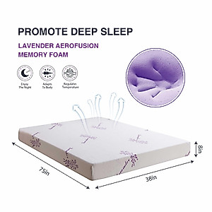 Dyonery Twin Mattress CertiPUR-US Certified, 8 Inch Lavender Infused Memory Foam Mattress, Pressure Relief, Bed in a Box