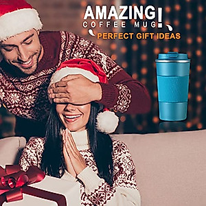 Coffee Travel Mug, 14OZ Double Walled Insulated Vacuum Coffee Tumbler With Leakproof Flip Insulated Coffee Mug, For Hot And Cold Water Coffee And Tea In Travel Car Office School Camping (Blue, 14OZ)