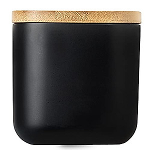 Vigar Zense Collection Cool Black Square Toiletries Container Box with Lid, Holder for Cotton Balls and Hair Accessories, for Modern Luxury Bathroom and Bedroom, Fine Polyresin Stone and Bamboo