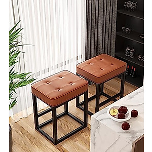Nalupatio 24" Bar Stools Set of 2 Modern Counter Height Pu Leather Metal Backless for Kitchen Dining Cafe Stool with Footrest (Brown)