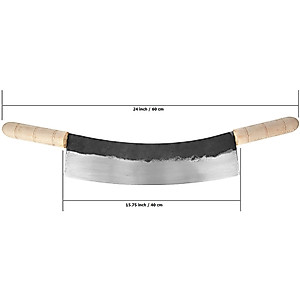 EROL Carbon Steel (15.7 in/40 cm) Mincing Knife Double Handle Handmade Forged Gourmet Professional Chef Butcher Chopping Handled Curved Kebab Meat Mezzaluna Herb Big Blade Kitchen Cleaver