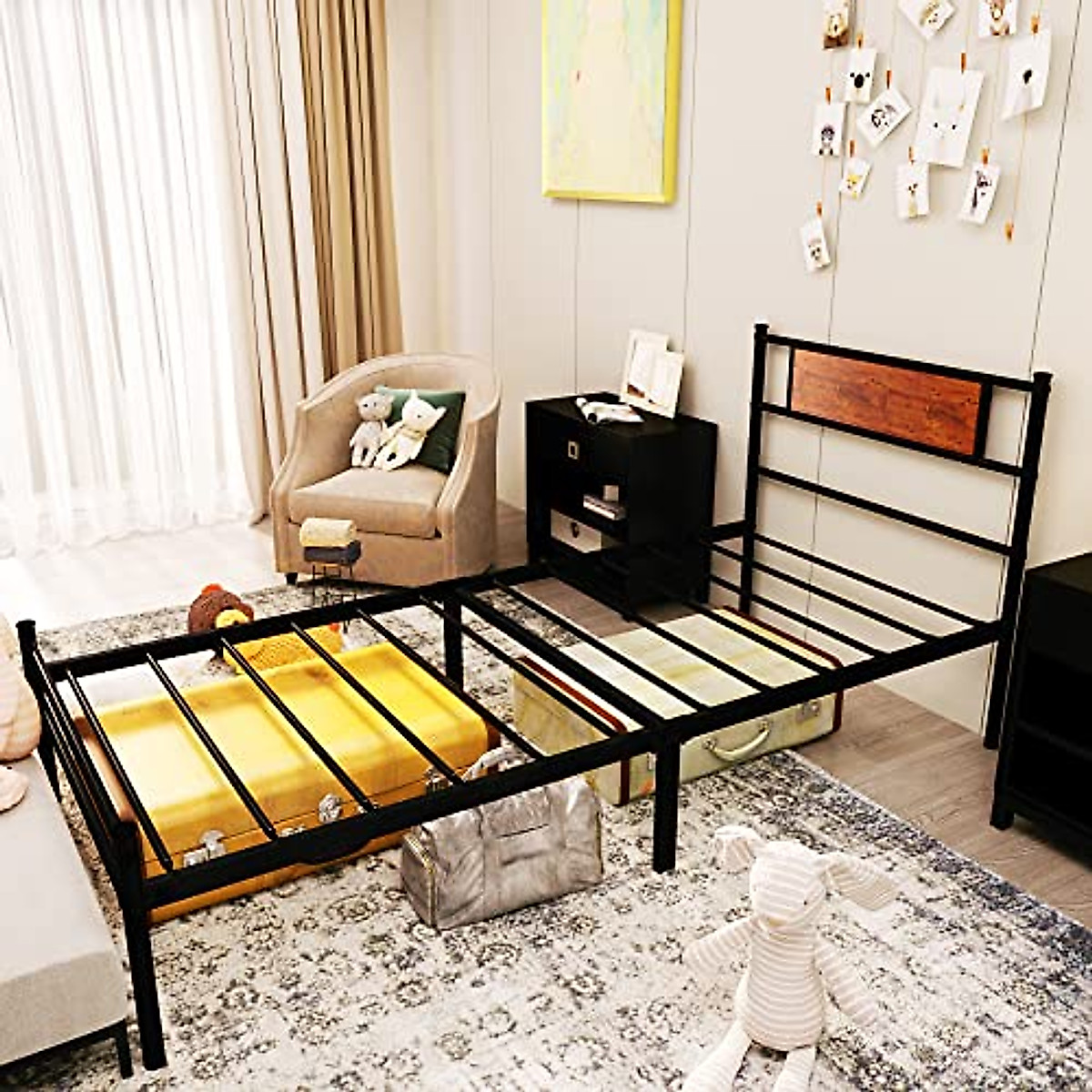 FSTAR 12 inch Metal Bed Frame with Headboard and Footboard, Mattress Foundation with Steel Slat Support, Heavy Duty, No Box Spring Needed, Easy Assembly, Noise Free (Black, Twin)