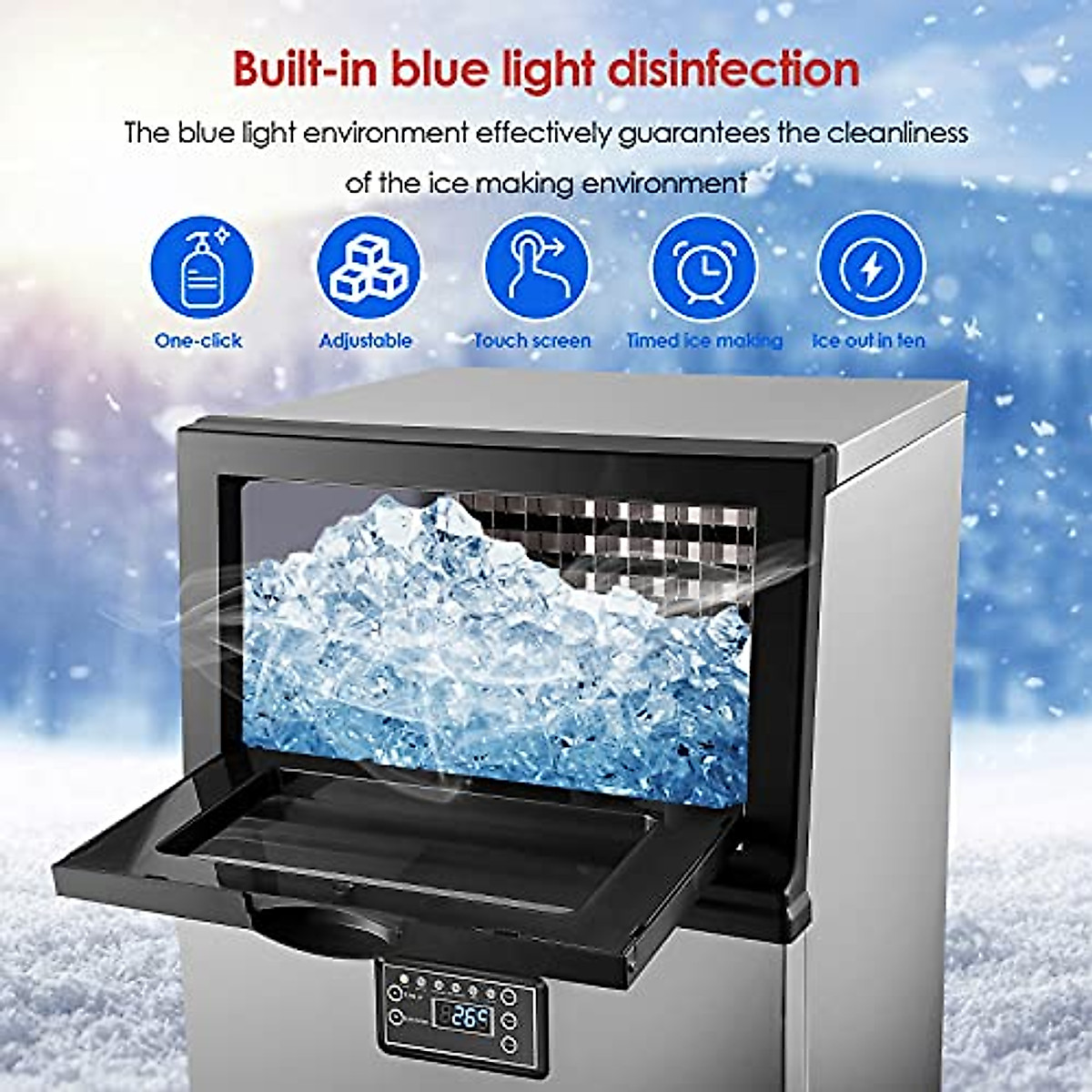 BESRTWE Commercial Ice Maker 100LBS/24H, Large LCD Display, Under Counter 403 Stainless Steel Ice Machine with 22LBS Storage Bin, 36 Ice Cubes/Cycle, Perfect for Home, Bar, Office, Restaurant