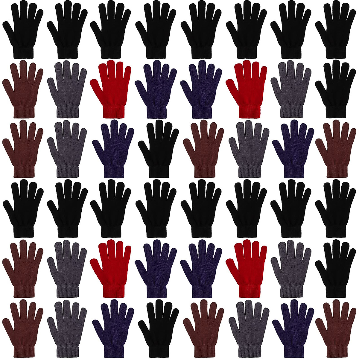 Haysandy 48 Pairs Winter Gloves Bulk Warm Winter Knit Gloves Soft Stretchy Gloves Pack for Unisex Adult Men Women Homeless Supplies Christmas Gift, 5 Colors