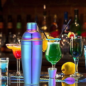 24 oz Cocktail Shaker Bartender Set, Stainless Steel Martini Shaker with Built-in Bartender Strainer & Popular Cocktail Recipes Booklet, Professional Bartender Tool for Home or Bar