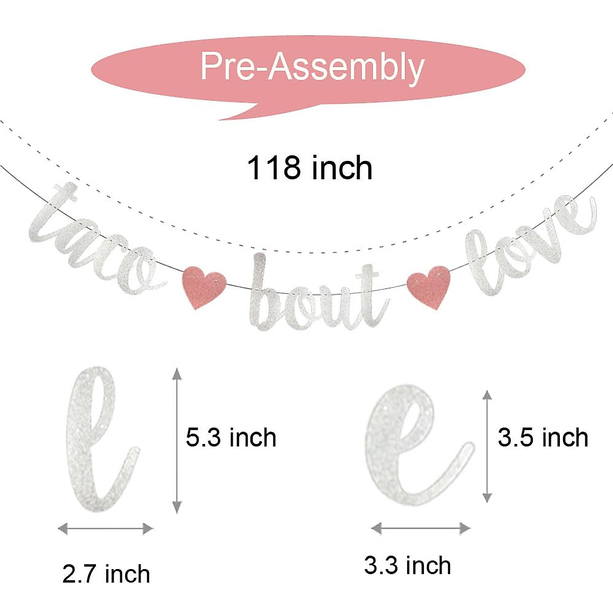 WEIANDBO Taco bout love Silvery glitter paper banner,Pre-Strung,Suitable for Mexican Fiesta Wedding Bridal Shower Gift Party Backdrop Decorations Sign.（Silvery）