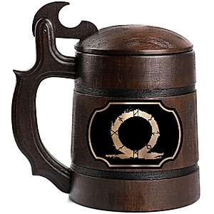 God of War Wooden Beer Mug, Personalized Beer Stein, Custom Gamer Gift, Video Gamer Tankard, Gift for Men, Gift for Him, Geek Gift
