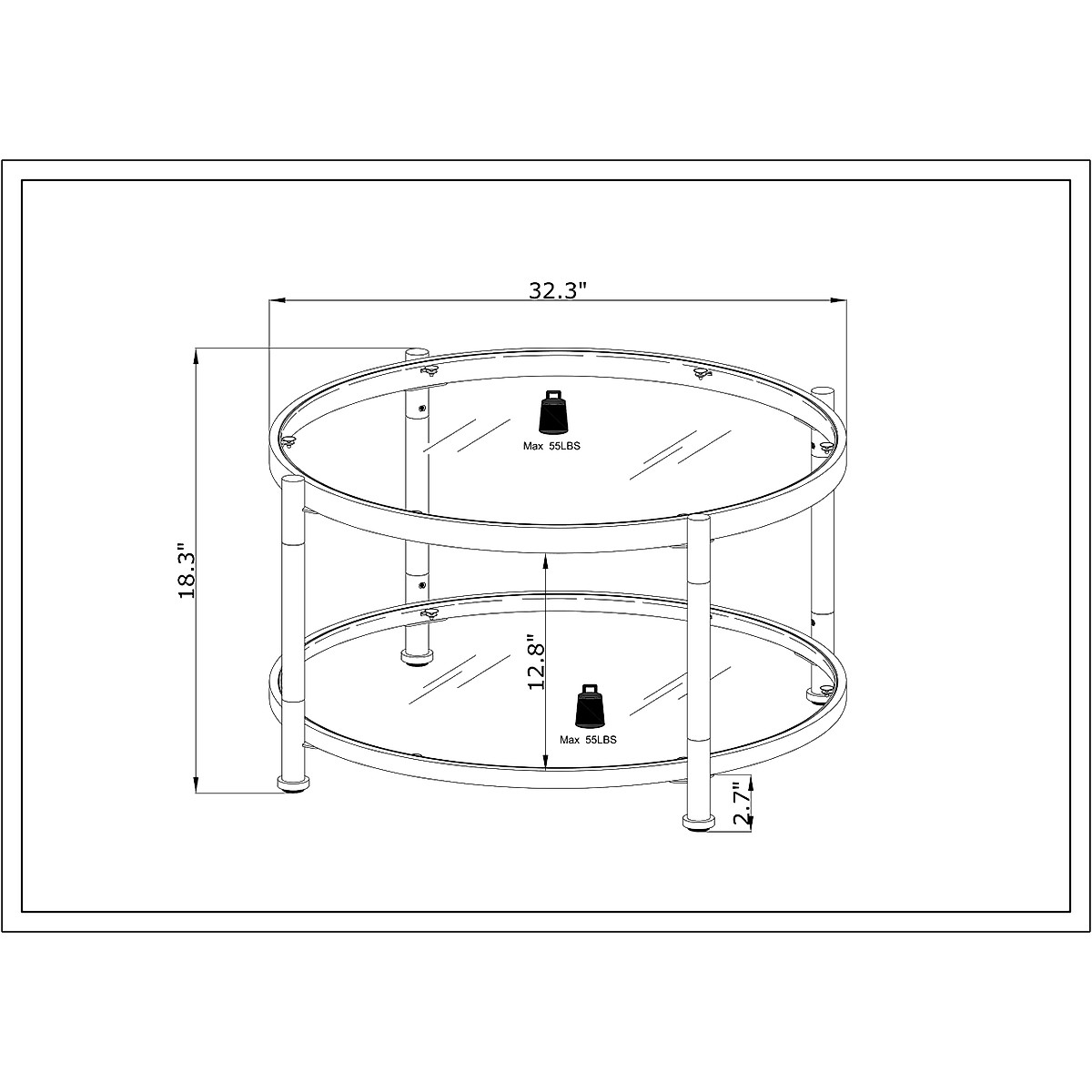 MISPACIO Tempered Glass Round Coffee Table, 32" Modern Acrylic Legs Circle Coffee Table with Clear Glass Top for Storage, Circular Center Table with Open Shelf for Living Room