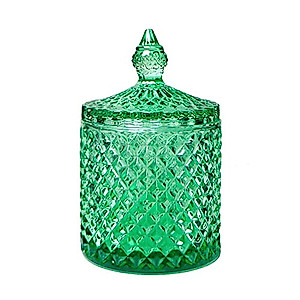 Sizikato Diamond Faceted Crystal Glass Candy Jar with Lid, Colorful Decorative Jar, Jewelry Box, Cotton Swab Storage Holder.