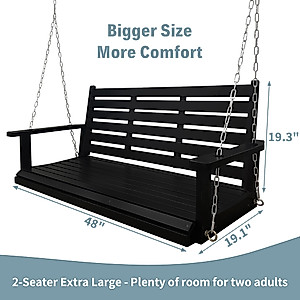 Wooden Porch Swing, Ergonomic Seat, Bench Swing with Hanging Chains and 7mm Springs, Heavy Duty 880 LBS, for Outdoor Patio Garden Yard (Black, 2-Seater Extra Large)