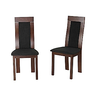 Cortesi Home Tia Walnut Finish Dining Chair in Charcoal Fabric, Set of 2, Brown