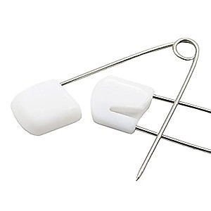ARTCXC 1Box(100Pcs) White 55mm/ 2.2 Inch Safety Pins Plastic Head Stainless Steel Diaper Pins Safety Locking Cloth Diaper Nappy Pins
