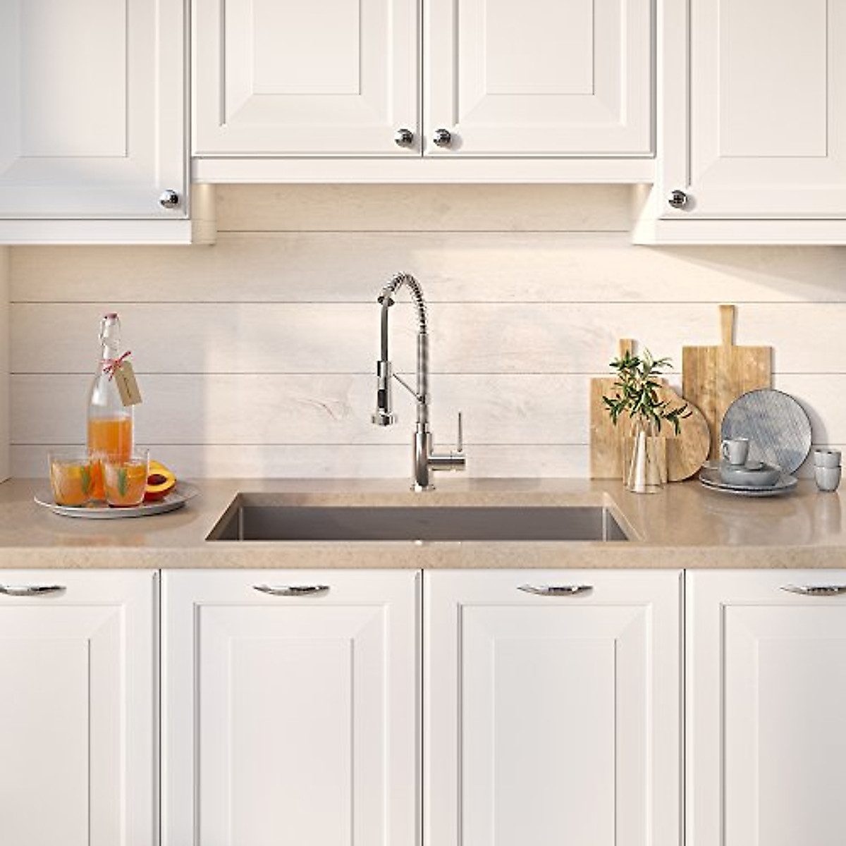 Kraus KHU100-30-1610-53CH Set with Standart PRO Stainless Steel Sink and Bolden Commercial Pull Faucet in Chrome Kitchen Sink & Faucet Combo, 30 Inch