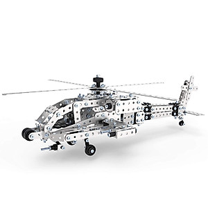 Steel World Assembled Helicopter Toy Model Metal Building Block Set Construction Toys for Children and Adults