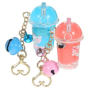 PRETYZOOM 2pcs Milk Tea Cup Pendant Bell Key Chain Acrylic Key Chain Elegant Key Chain Bag Pendant Key Ring Holder Milk Bottle Key Decoration Keychain Holder Key Accessory Bell Key Ring