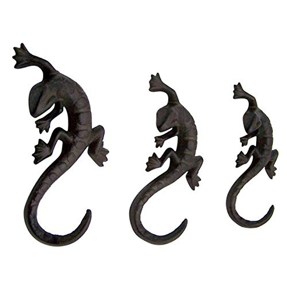 Cast Iron Lizard Wall Hooks, Rustic Home Décor for Hanging Towels, Coats, Hats, Set of 3, 7 1/2 Inches