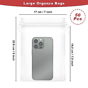 Organza Bags 7x9 inch - Large Mesh Bags Drawstring Organza Gift Bags Jewelry Pouch for Valentines Wedding Halloween Eve Christmas New Year Baby Shower Party Favors Candy Fruit Wrap Bulk, White, 50Pcs