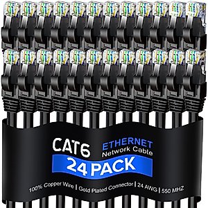 Maximm Cat 6 Ethernet Cable 20 Ft, 100% Pure Copper, Cat6 Cable (20 Pack) LAN Cable, Internet Cable, Patch Cable and Network Cable - UTP (Black) 20 Feet