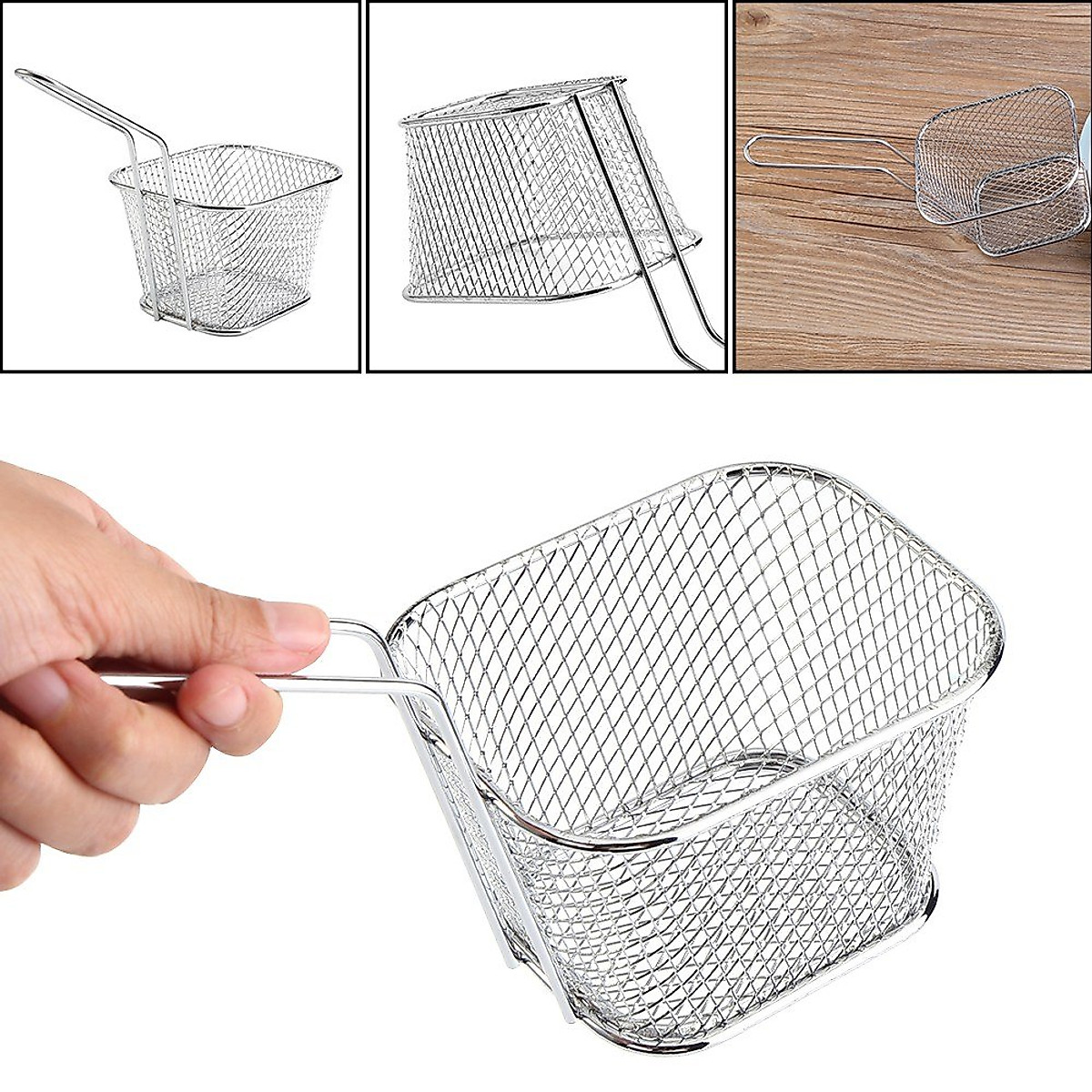 8Pcs Fry Basket, Mini Stainless Steel Chips Deep Fry Baskets with Handle French Fries Cooking Tool Food Presentation Strainer for Cooking, Boiling, or Deep Frying Foods (4.1 * 3.3 * 2.6inch)