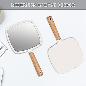 YEAKE Hand Held Mirror with Handle for Makeup,Small Cute Wood Hand Mirror for Shaving with Hole Hanging Single-Sided Portable Travel Vanity Mirror for Men&Women(Square)