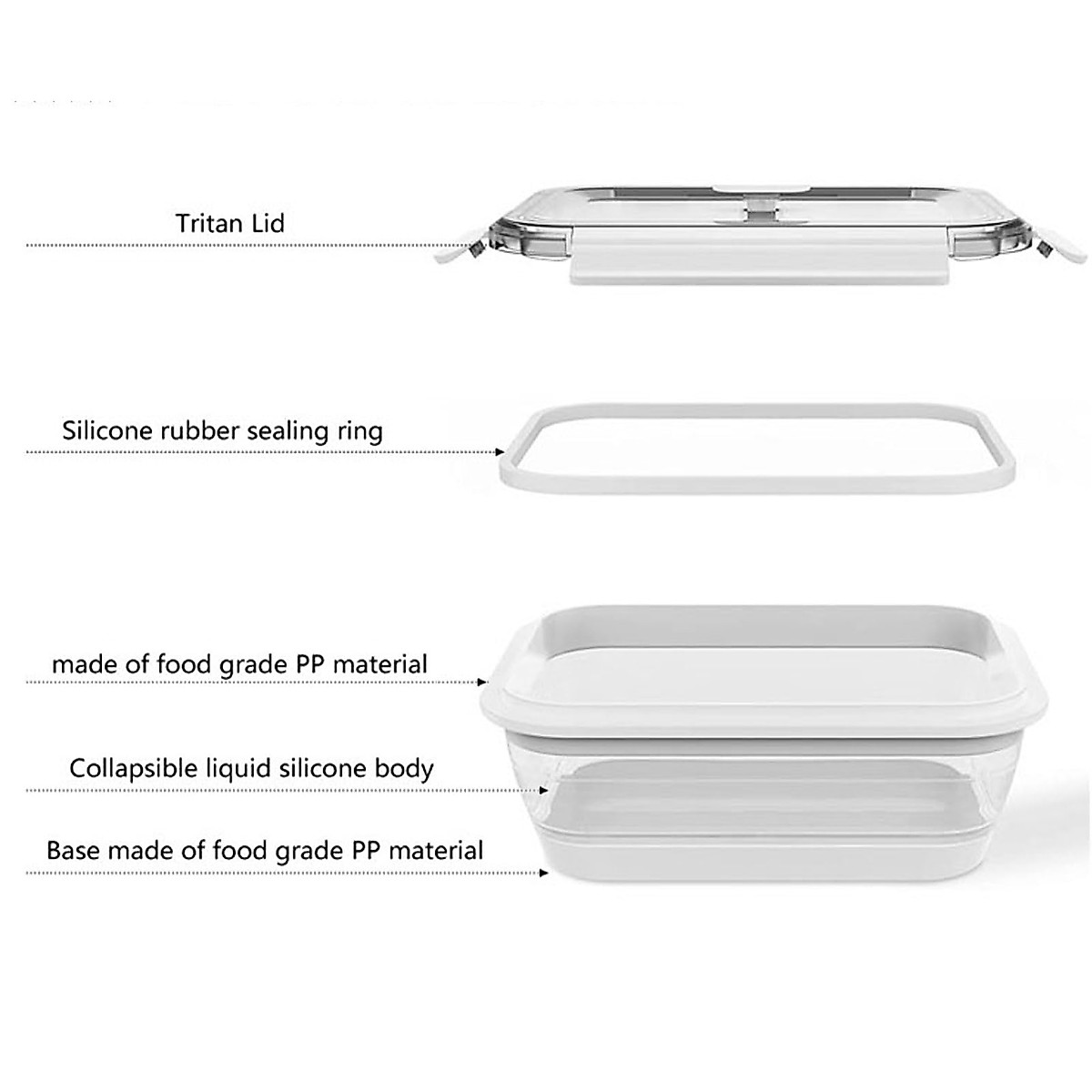 CAMPWOLF Collapsible Food Storage Containers with Lid,Set of 4,Microwave Freezer Dishwasher Safe,BPA Free, Leakproof (Rectangular)