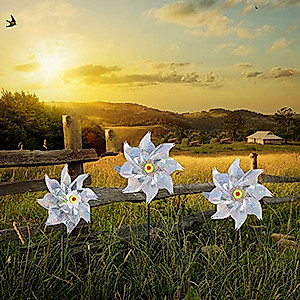 BESPORTBLE 5Pcs Reflective Pinwheels Bird Blinder Pinwheels Pinwheel Bird Deterrent Silver Holographic Windmills Keep Birds Away for Farm Garden Yard