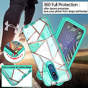 Hekodonk for LG K40/ LG K12 Plus/LG X4 (2019)/LMX4 Case Built in Screen Protector Heavy Duty High Impact PC TPU Full Body Protective Shockproof Anti-Scratch Cover for LG K40 -Marble Mint