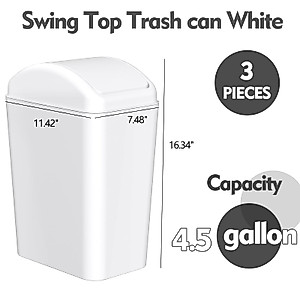 Yesdate 3-Pack 4.5 Gallon Plastic Trash Can with Swing Lid, Swing-Top Waste Can, White