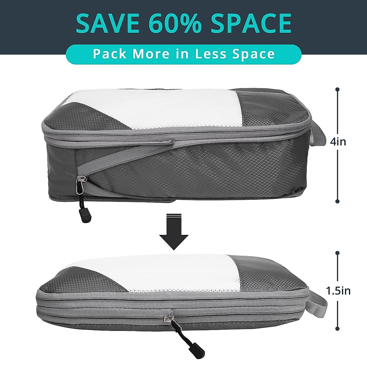 NICOSHOW 7 Set Compression Packing Cubes for Travel - Compressible, Lightweight, and Space-Saving Packing Cubes, Travel Essentials for Women, Grey