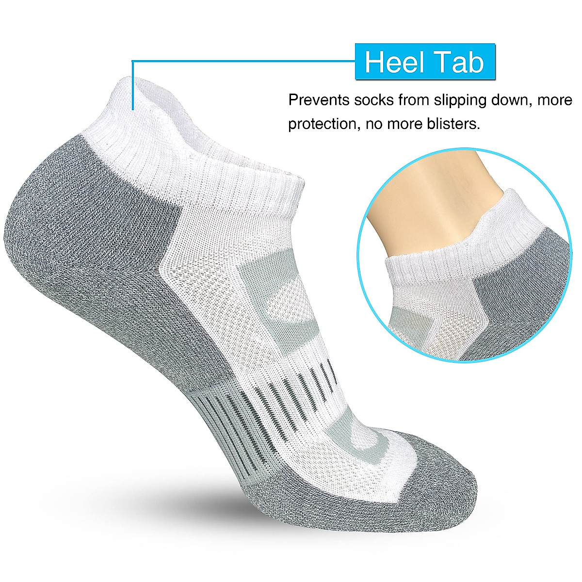 APTYID Women's Ankle Socks Athletic Cushioned Running, Size 6-9, White, 6 Pairs