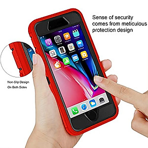 iPhone SE 2020/2022 3-in-1 Full Body Case, Built-in Screen Protector, Shockproof TPU & Hard PC Bumper, Drop-Proof Shell - Red/Black