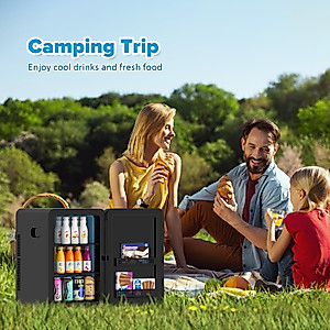 Kikihuose 22L/30Cans Mini Fridge for Bedroom, 12v DC Portable Cooler & Warmer, Mini Refrigerator with Glass Front, for Car Office Desk & Dorm Food Beverage Skincare Makeup (Black)