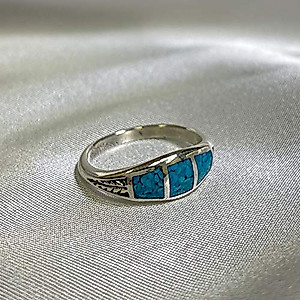 Southwestern Style Turquoise Gemstone 925 Sterling Silver Ring for Women Size 9